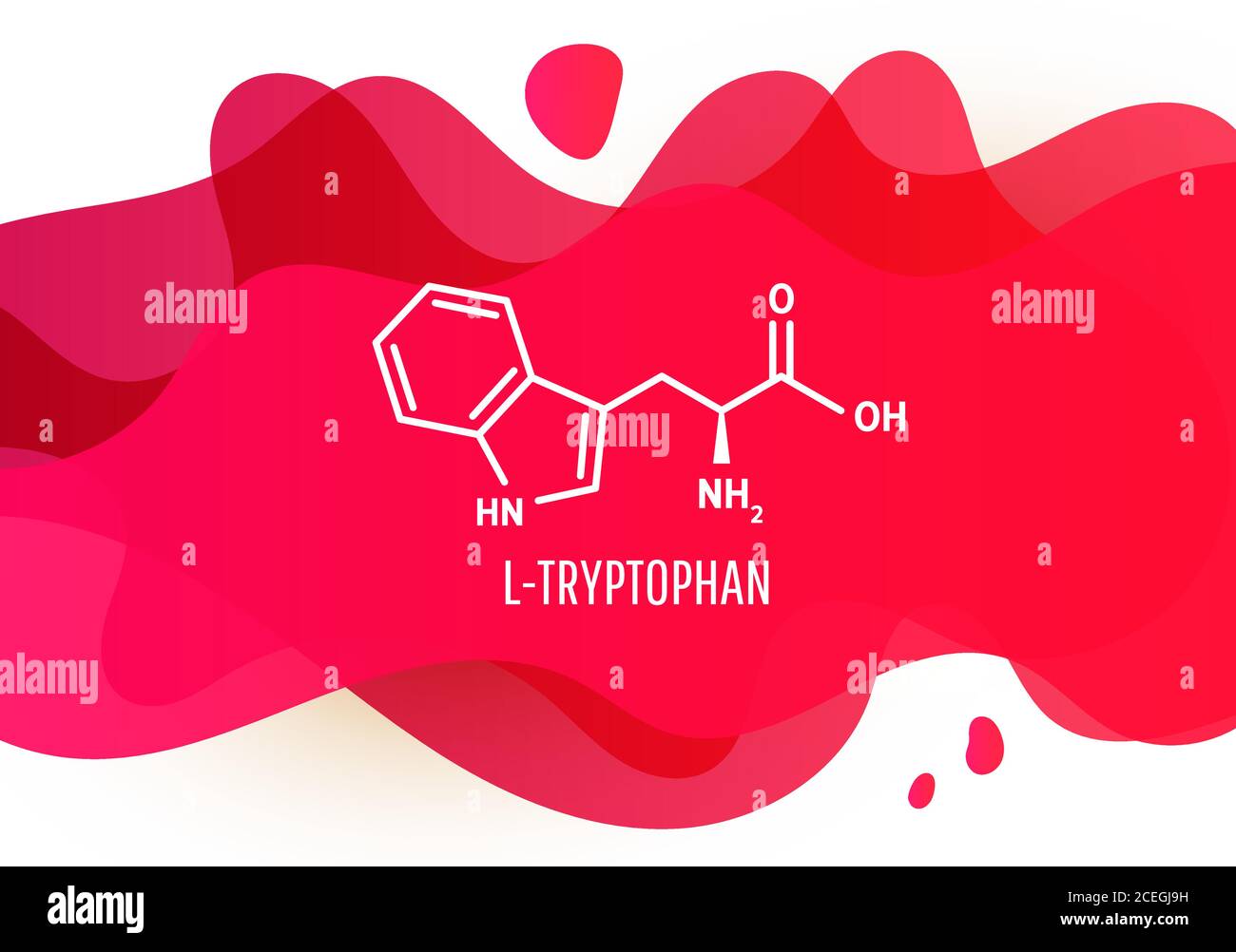 Tryptophan skeletal formula and structure on red liquid fluid ...