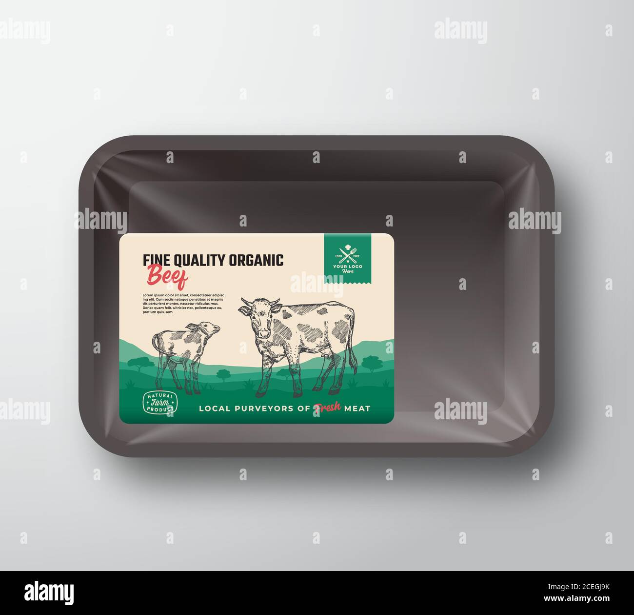 Fine Quality Organic Beef. Abstract Vector Meat Plastic Tray Container ...