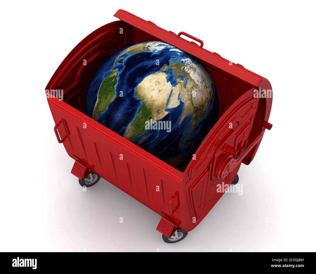 The problem of recycling on a global scale. The planet Earth inside red ...
