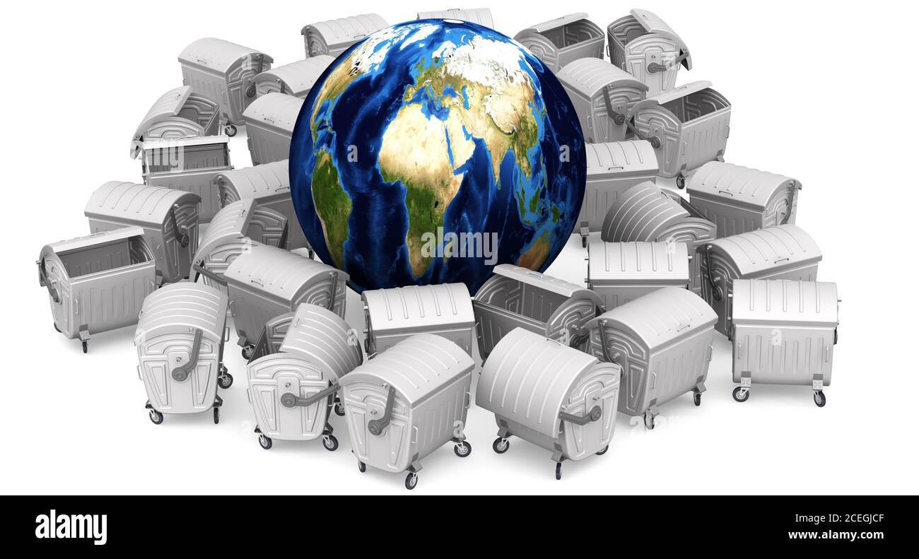 The problem of recycling on a global scale. Planet Earth is surrounded ...