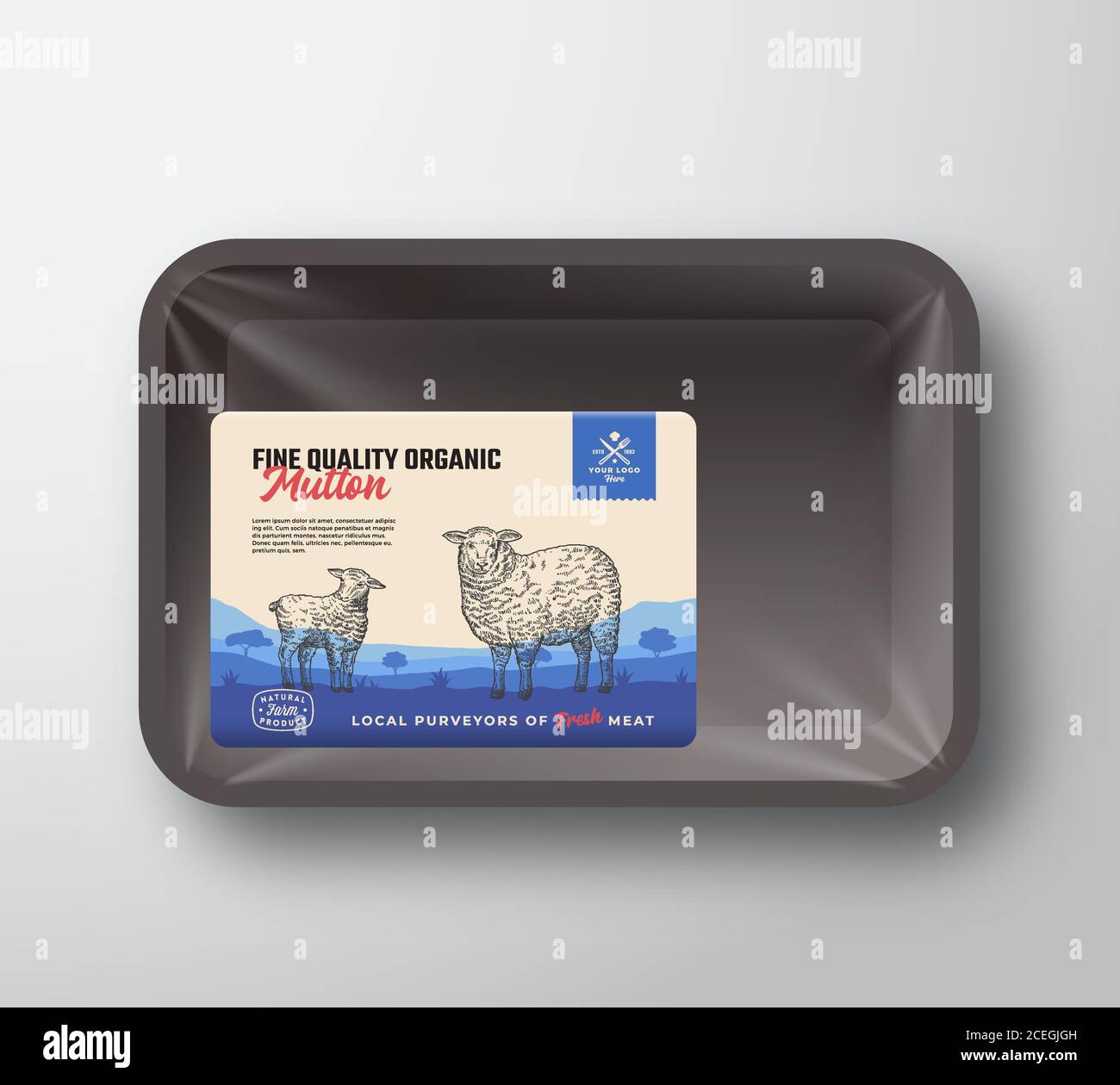Fine Quality Organic Mutton. Abstract Vector Meat Plastic Tray ...