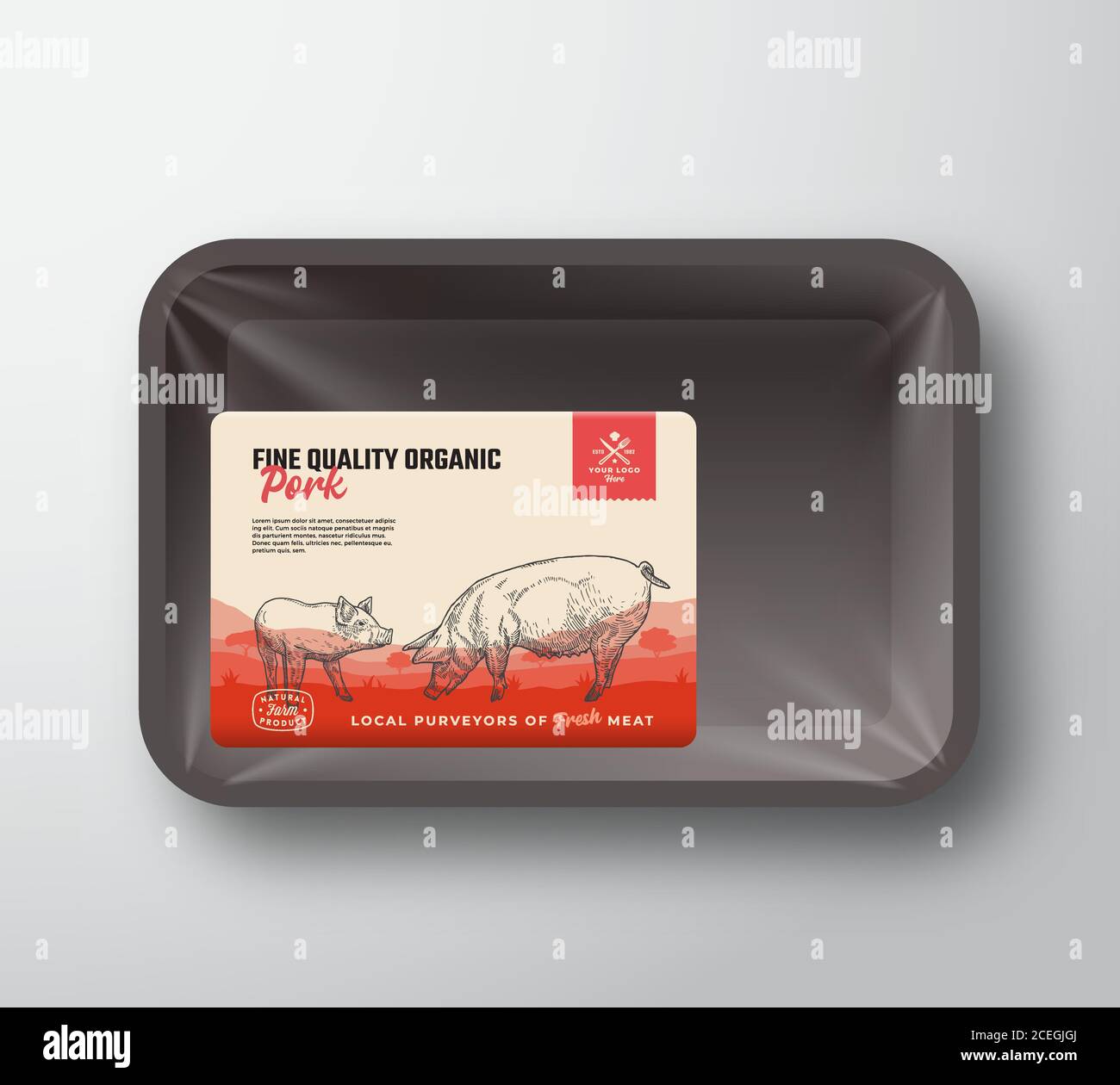 Fine Quality Organic Pork. Abstract Vector Meat Plastic Tray Container ...