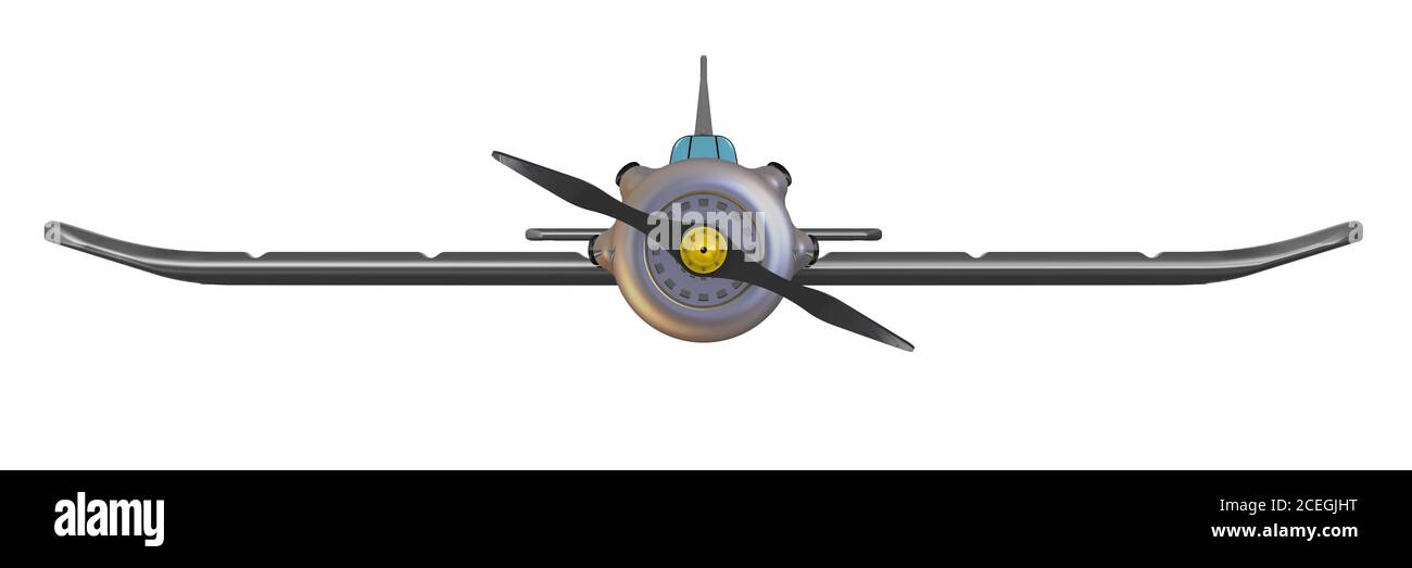 Airplane in flight. Grey propeller plane in flight on white background ...