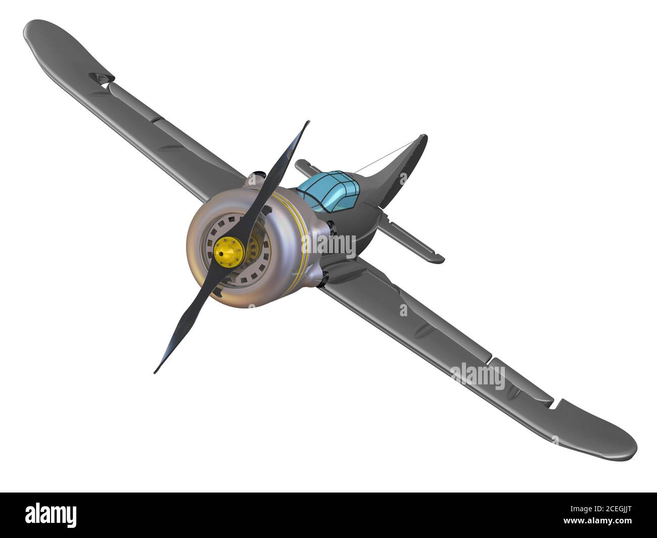 Airplane in flight. Grey propeller plane in flight on white background ...