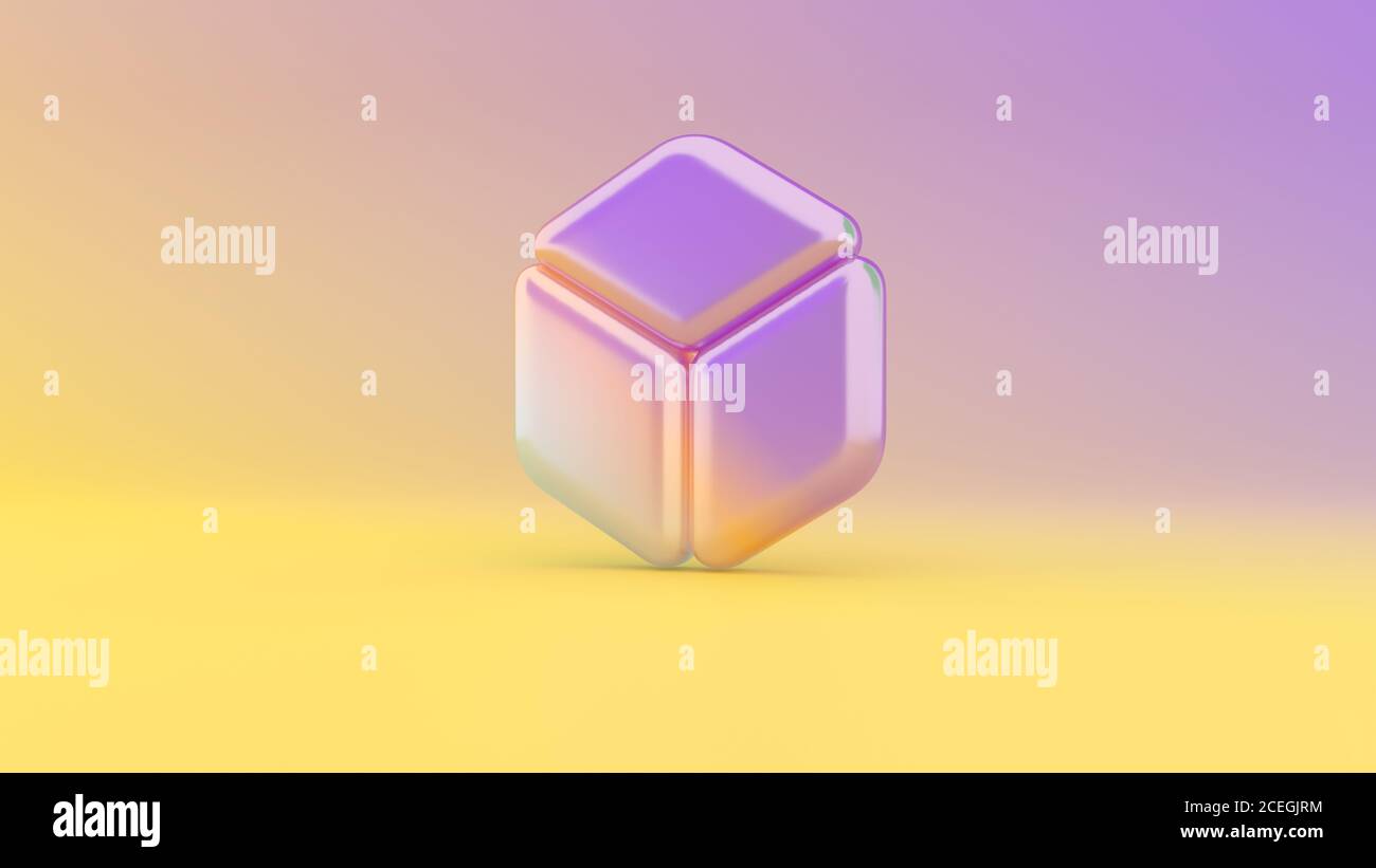 Colorful vibrant 3d rendering puffed symbol of cube on colored ...