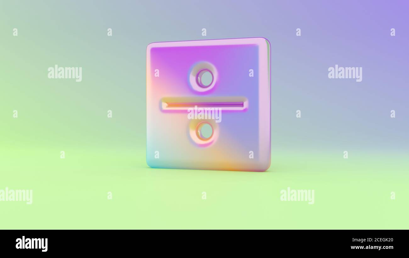 Colorful vibrant 3d rendering puffed symbol of divide symbol in square ...