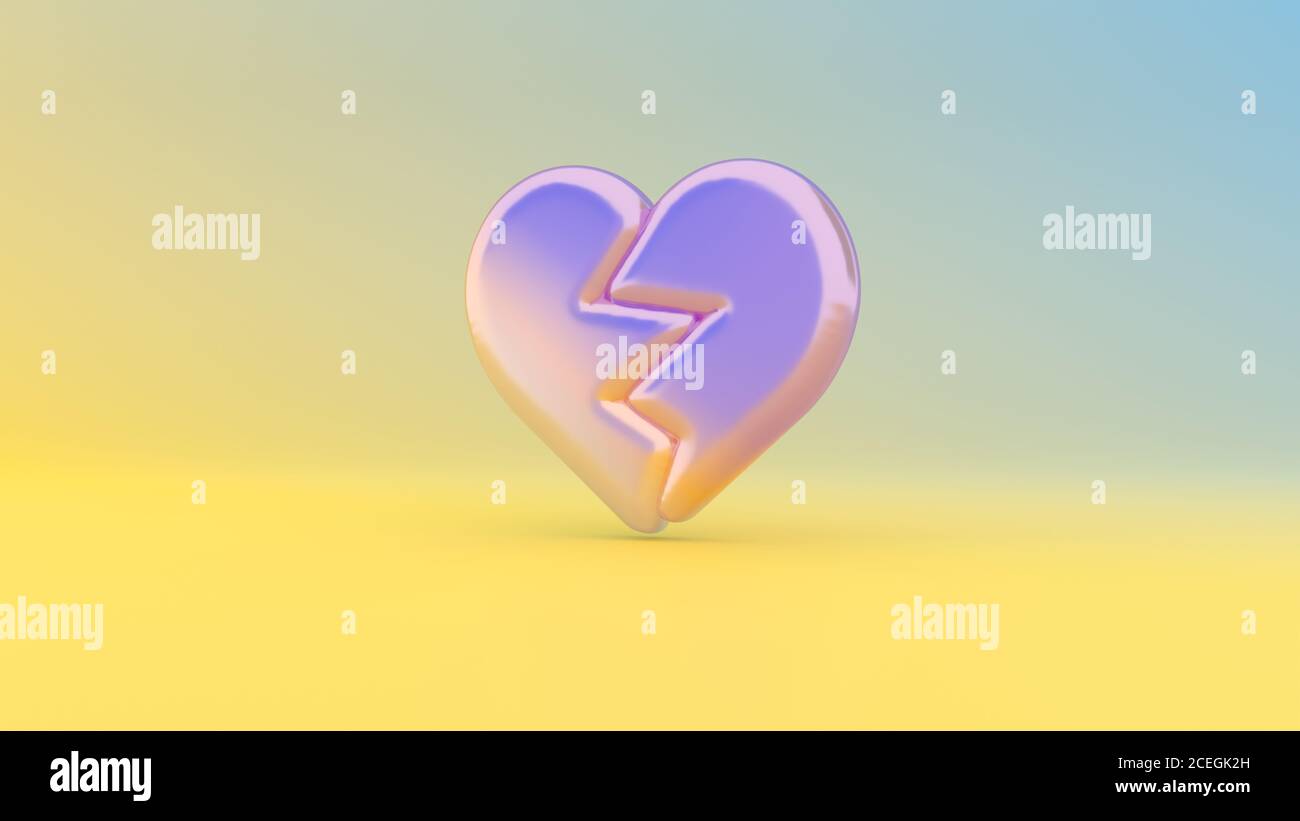 Colorful vibrant 3d rendering puffed symbol of broken heart on colored ...