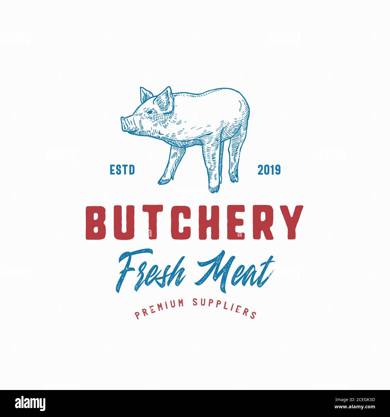Butchery Fresh Meat Abstract Vector Sign, Symbol or Logo Template. Hand ...