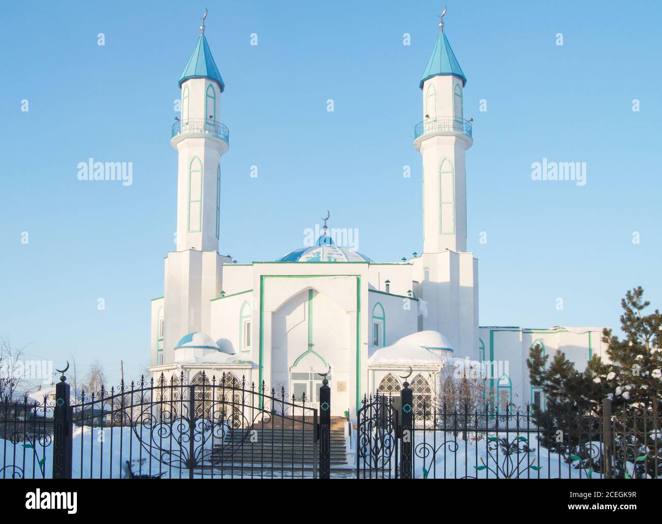 Traditional Muslim mosque, Sunny winter day Siberia, Russia Stock Photo ...