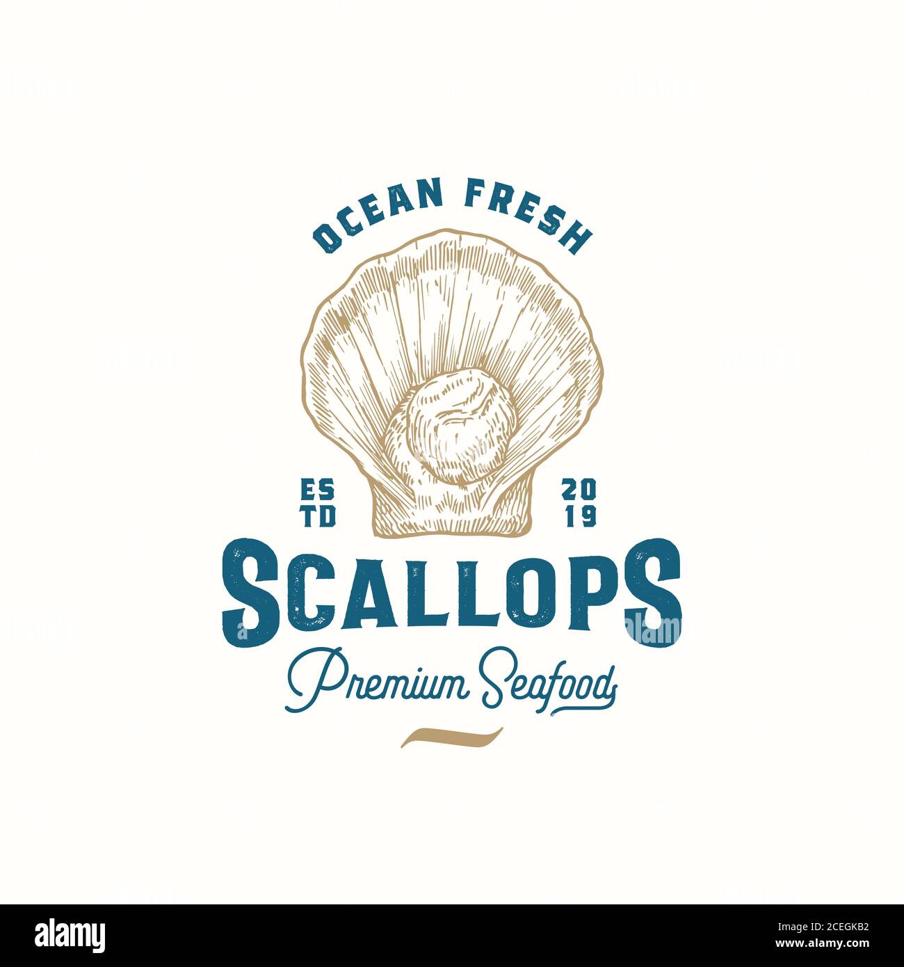 Ocean Fresh Scallops Abstract Vector Sign, Symbol or Logo Template ...