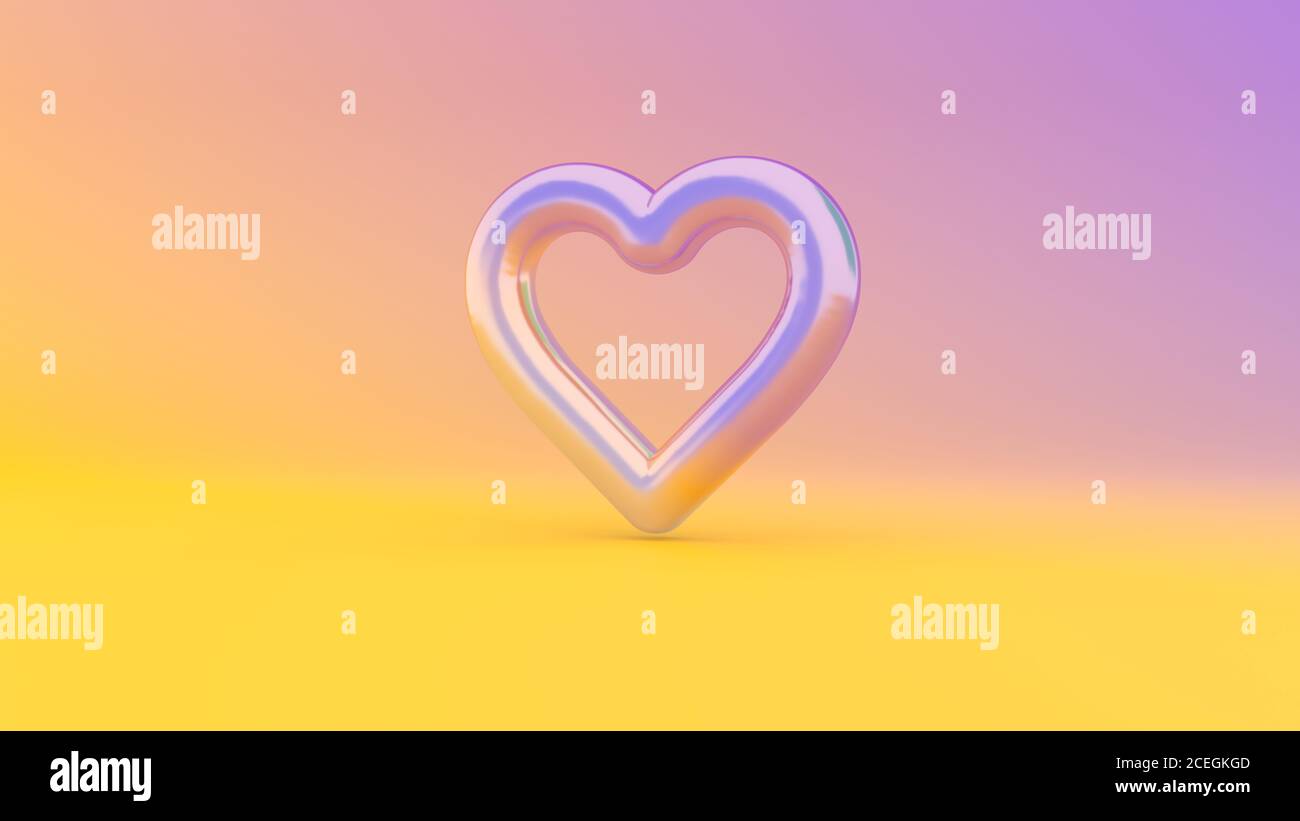 Colorful vibrant 3d rendering puffed symbol of heart on colored ...