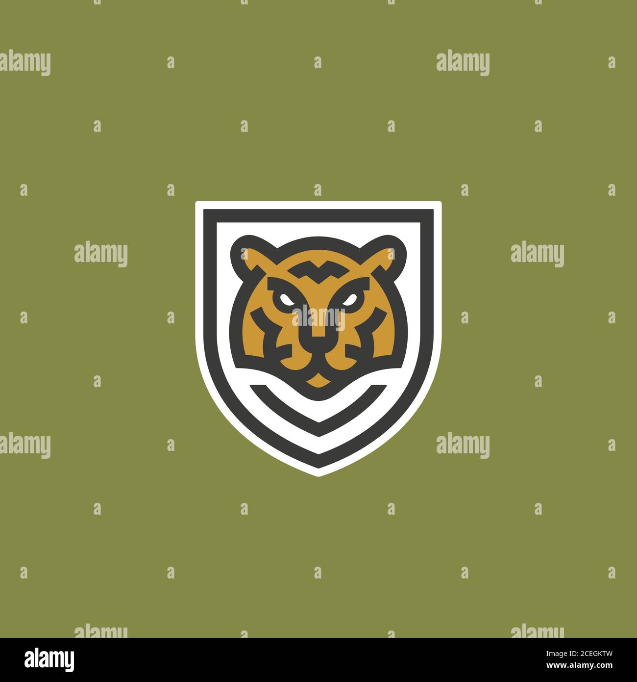 Minimalist Line Style Tiger Face Shield Abstract Vector Icon, Symbol or ...