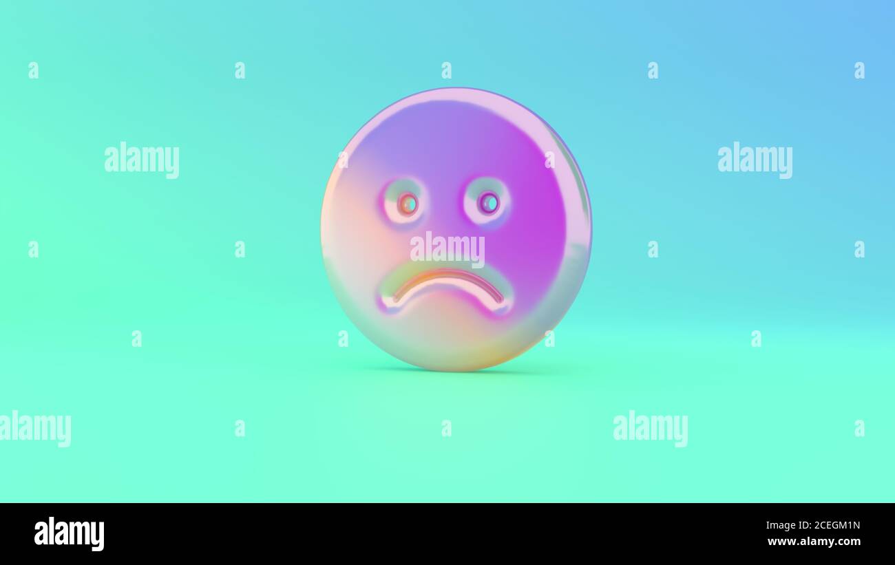 Colorful vibrant 3d rendering puffed symbol of frown emoticon on ...
