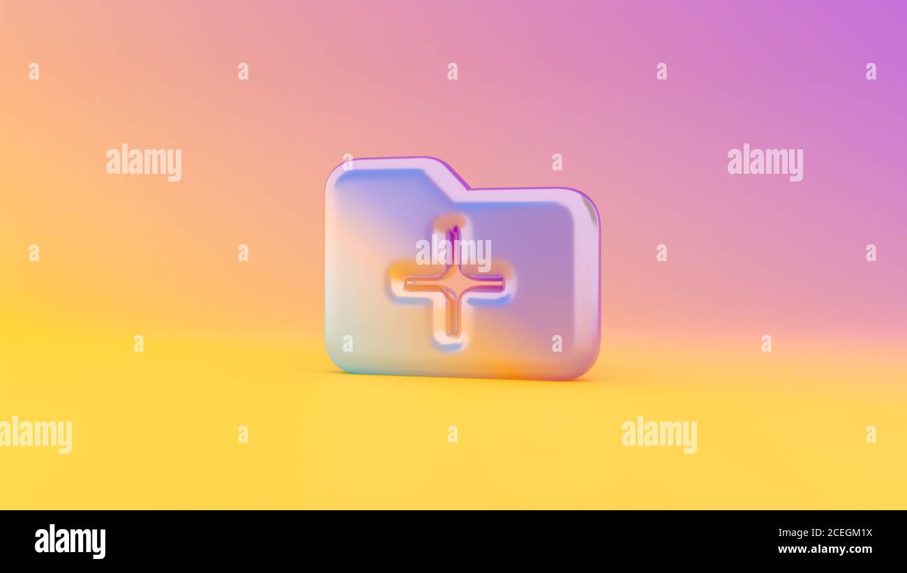 Colorful vibrant 3d rendering puffed symbol of office folder with plus ...