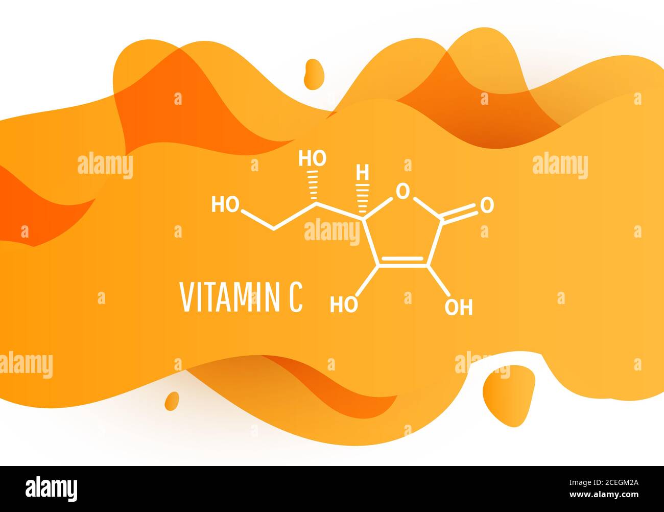 Vitamin C skeletal chemical formula on orange liquid fluid shape ...