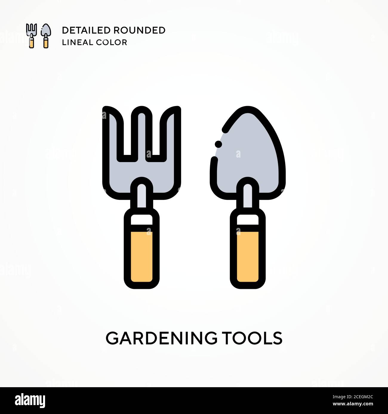 Gardening tools detailed rounded lineal color. Modern vector ...