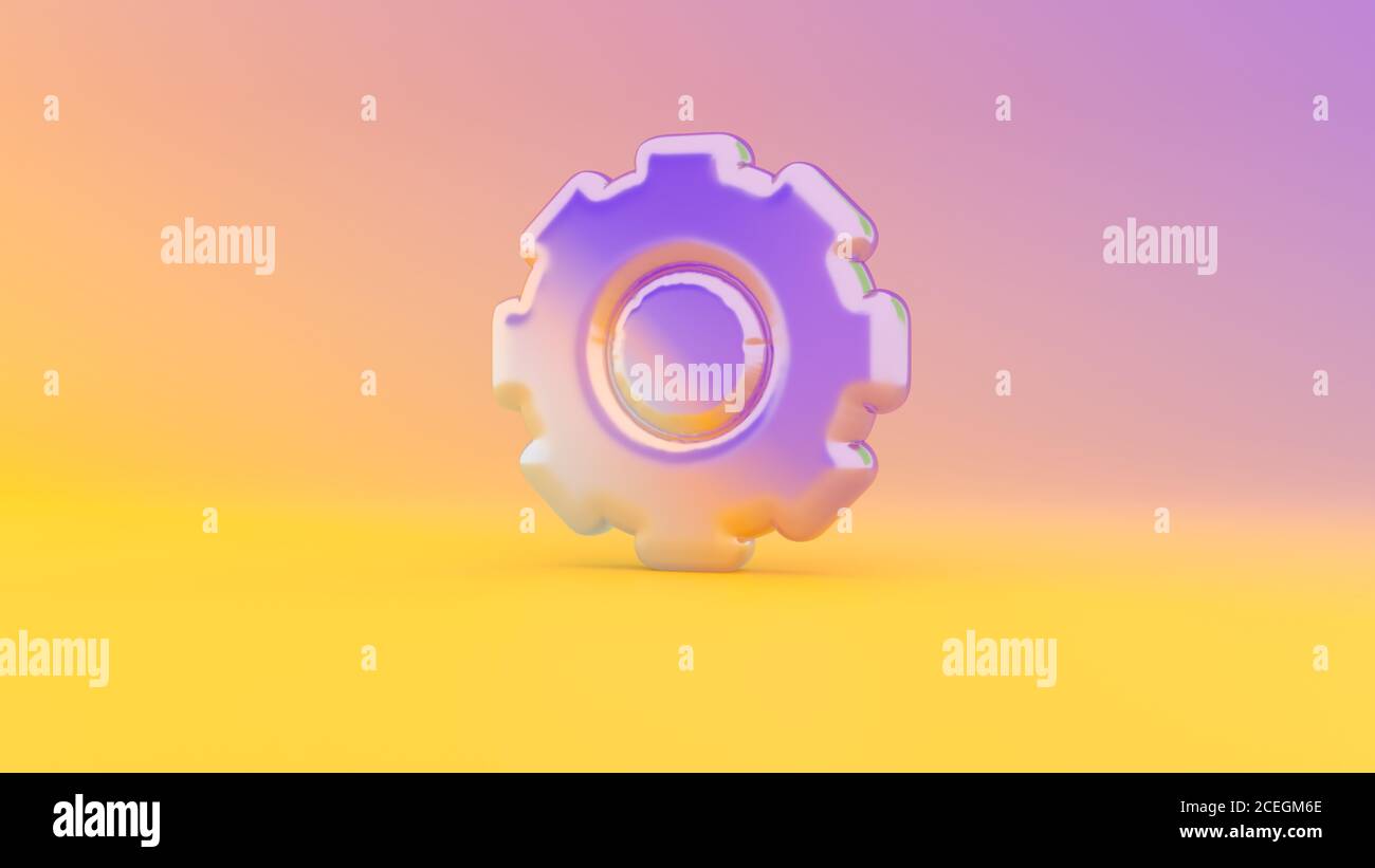 Colorful vibrant 3d rendering puffed symbol of cogwheel on colored ...