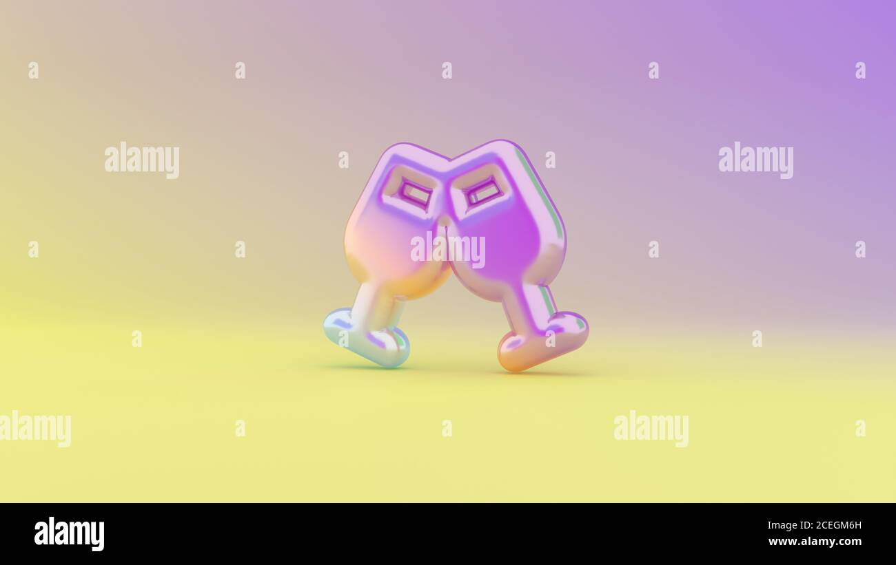 Colorful vibrant 3d rendering puffed symbol of two wine glass in cheers ...