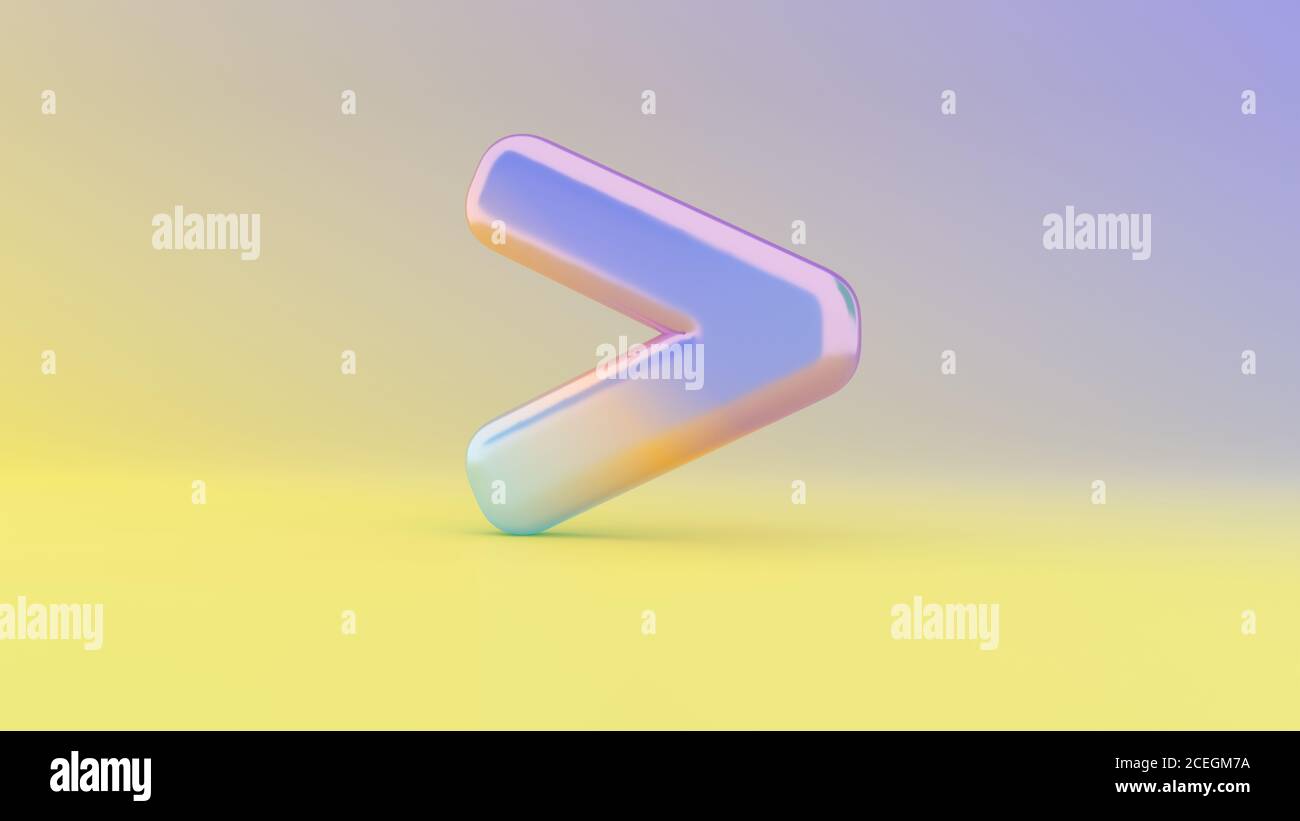 Colorful vibrant 3d rendering puffed symbol of greater than symbol on ...