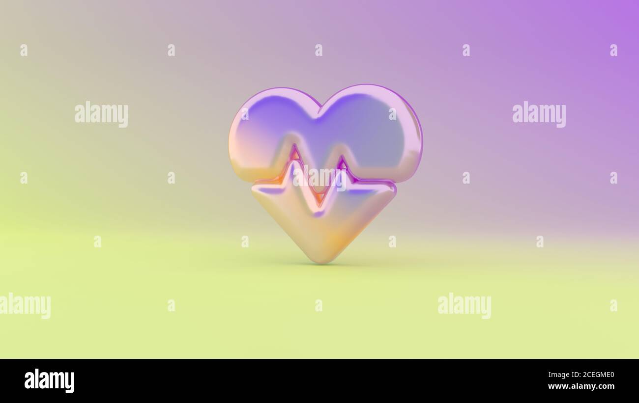 Colorful vibrant 3d rendering puffed symbol of heart with pulse curve ...