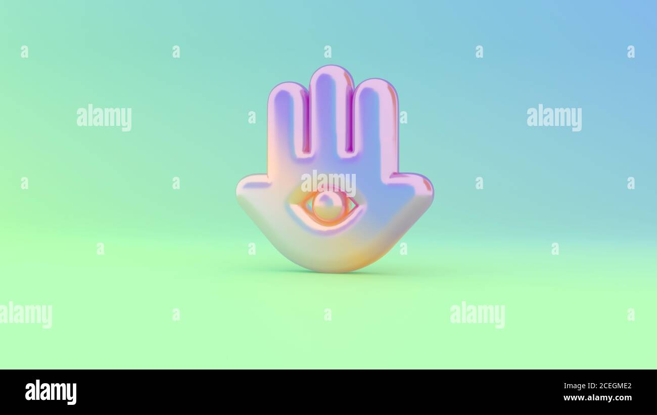 Colorful vibrant 3d rendering puffed symbol of hand with eye inside on ...