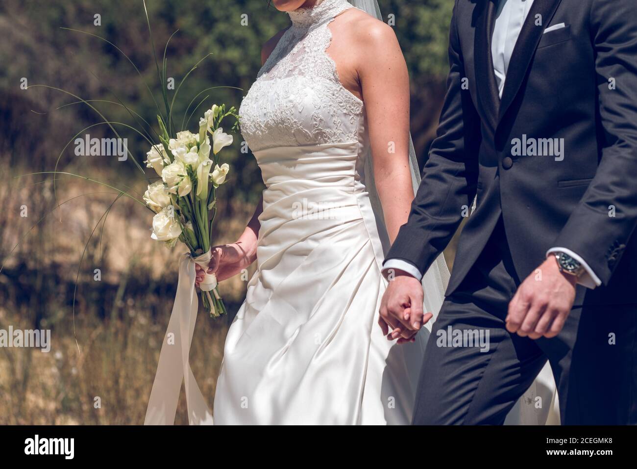 Married couple in wedding clothes holding hands Stock Photo - Alamy