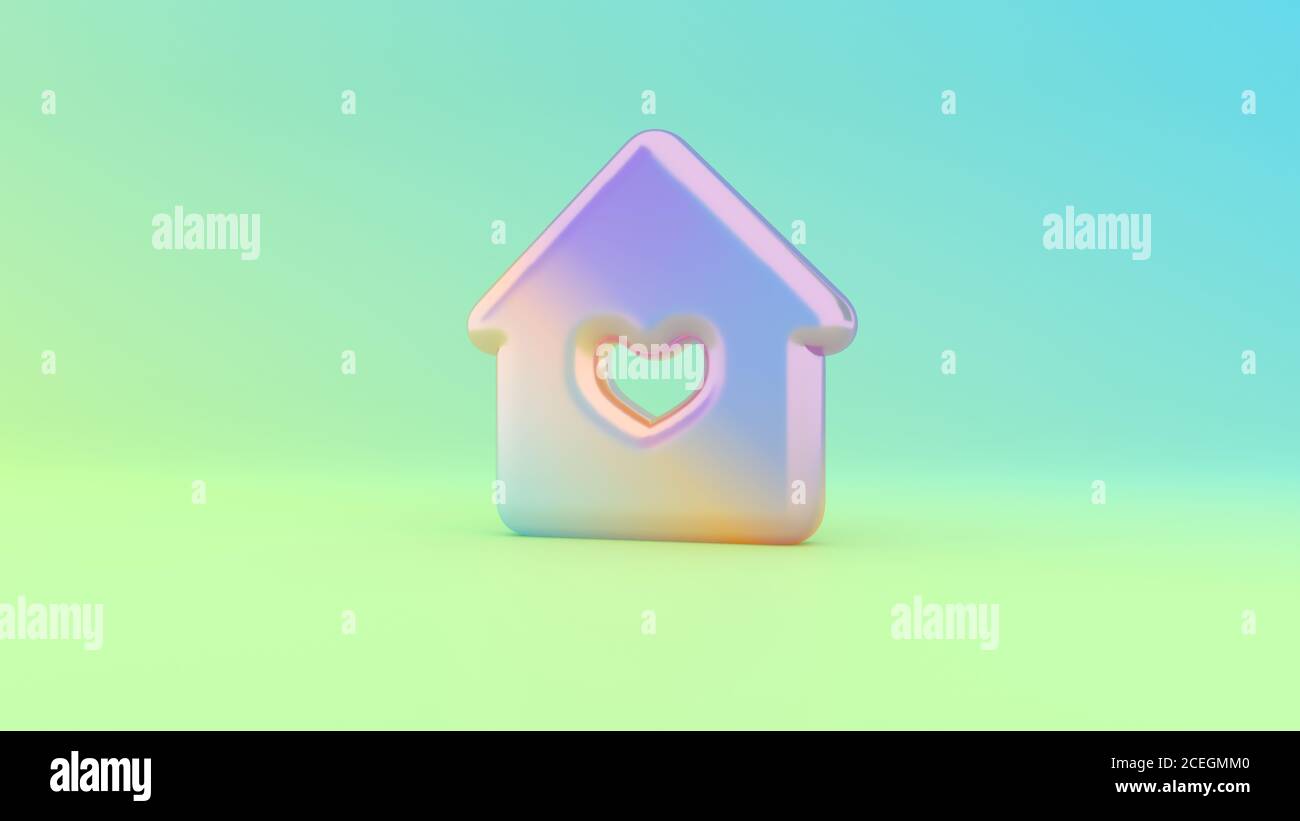 Colorful vibrant 3d rendering puffed symbol of house with heart symbol ...