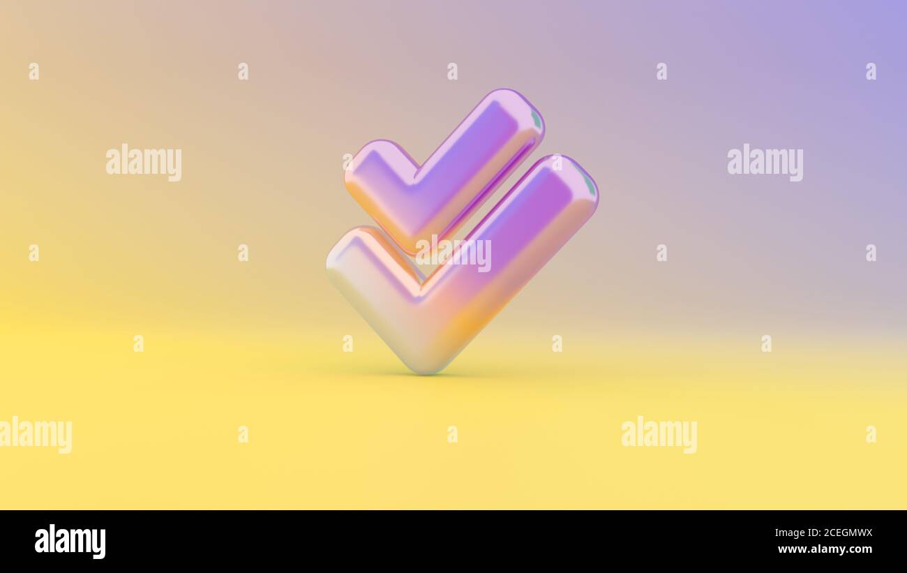 Colorful vibrant 3d rendering puffed symbol of double check mark on ...