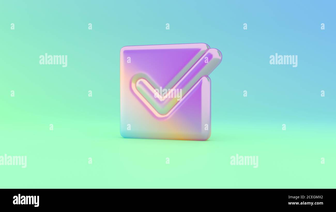 Colorful vibrant 3d rendering puffed symbol of check mark in square on ...