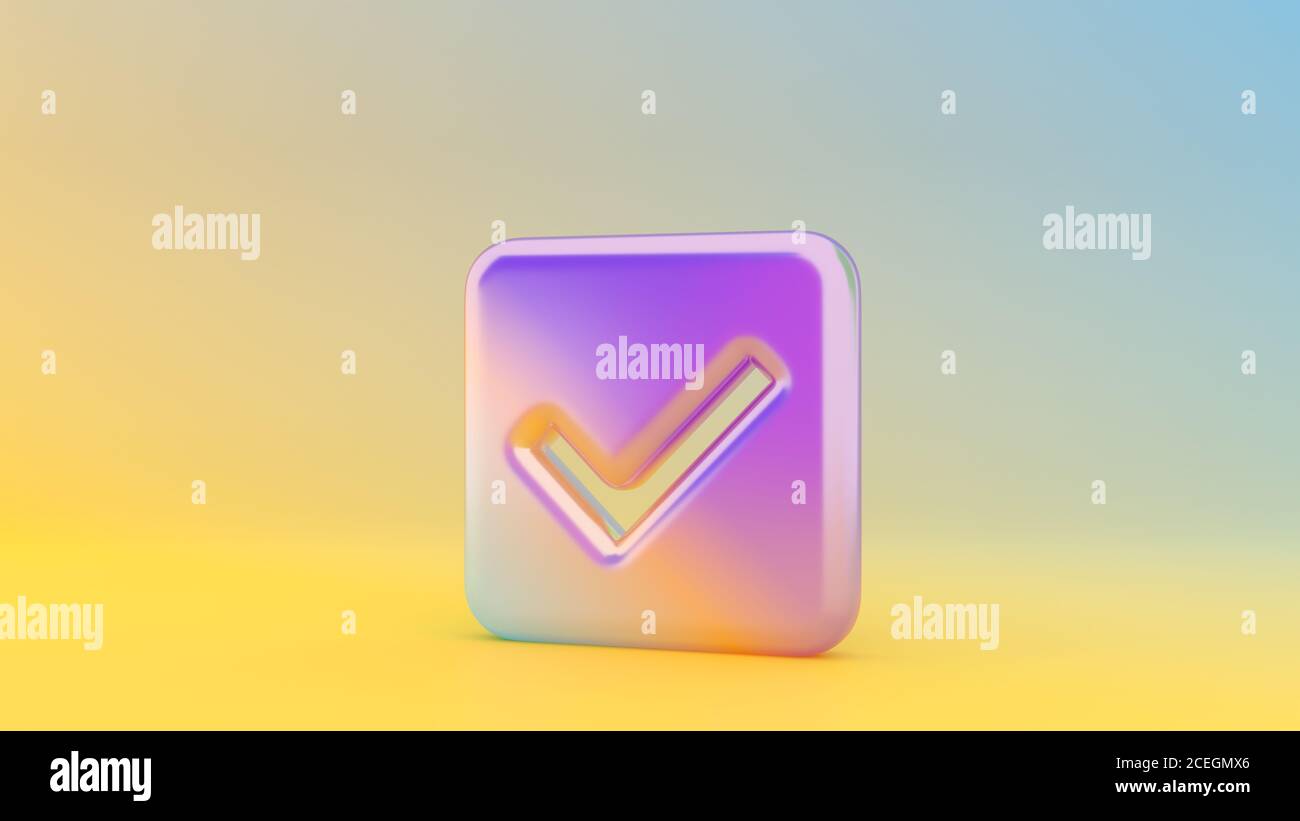 Colorful vibrant 3d rendering puffed symbol of check mark in rounded ...