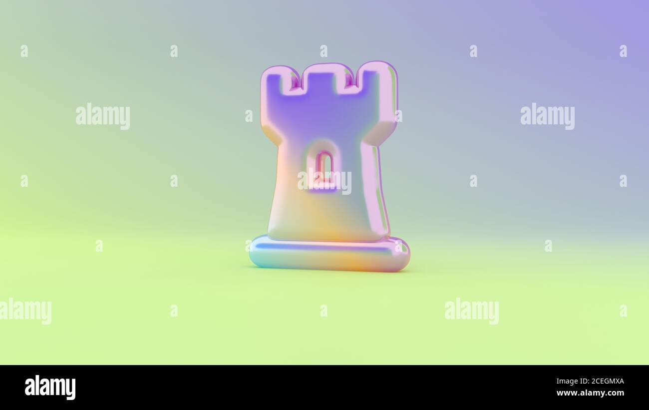 Colorful vibrant 3d rendering puffed symbol of chess rook figure on ...