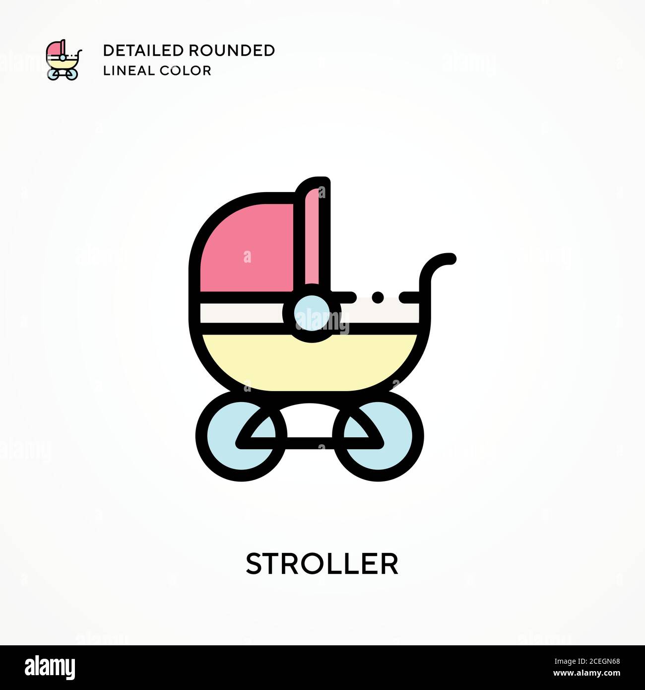 Stroller detailed rounded lineal color. Modern vector illustration ...