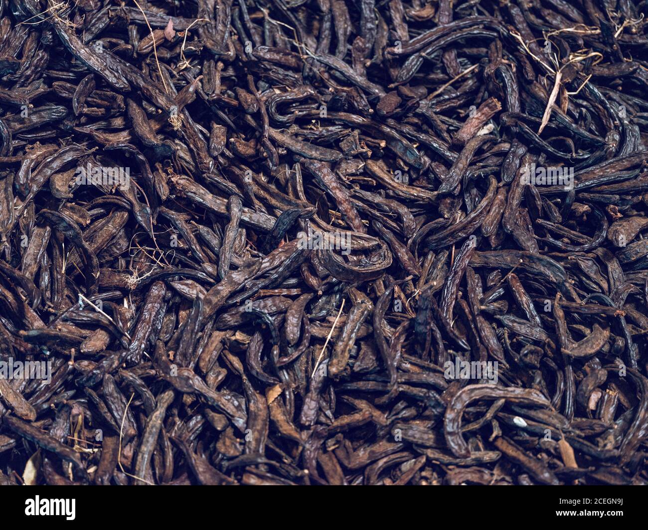 From above carob tree seeds in the pods texture background Stock Photo ...