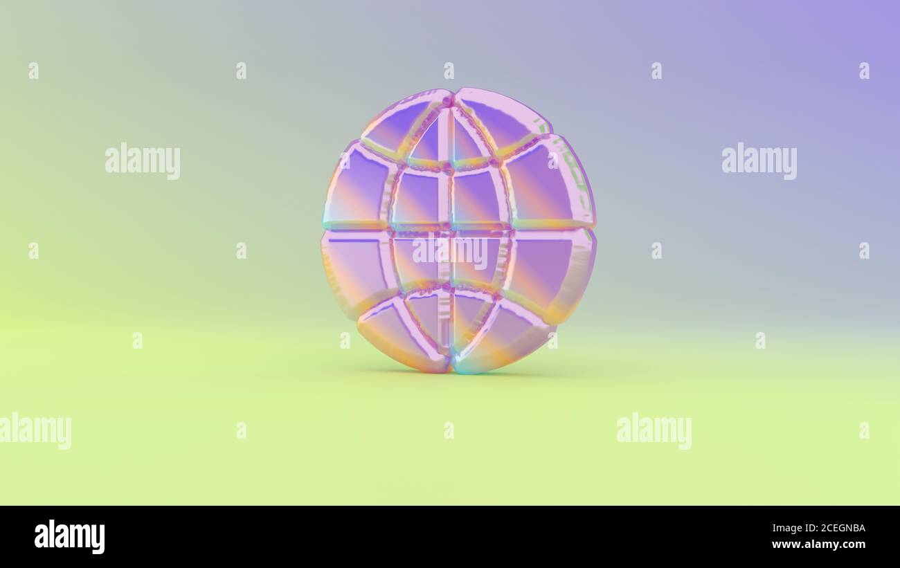 Colorful vibrant 3d rendering puffed symbol of globe net on colored ...