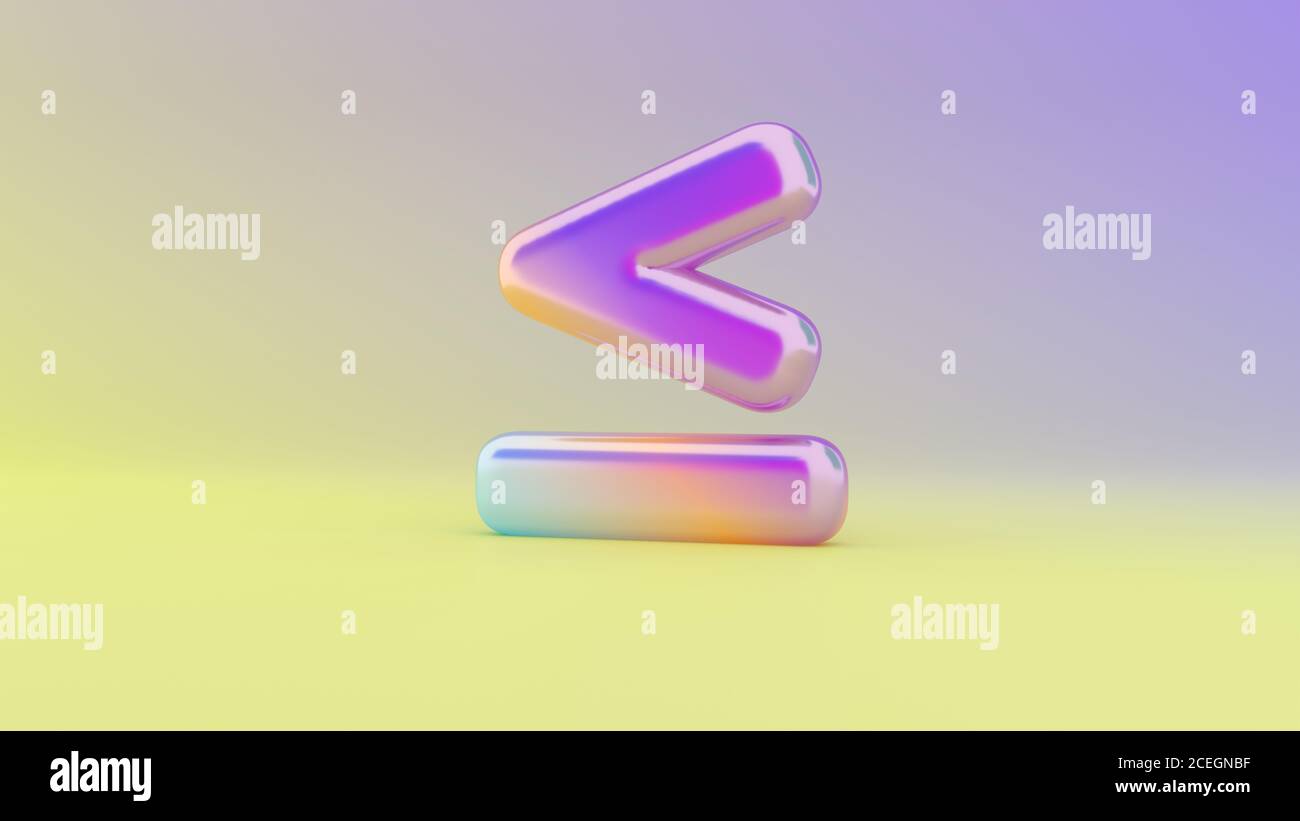 Colorful vibrant 3d rendering puffed symbol of less than equal mark on ...