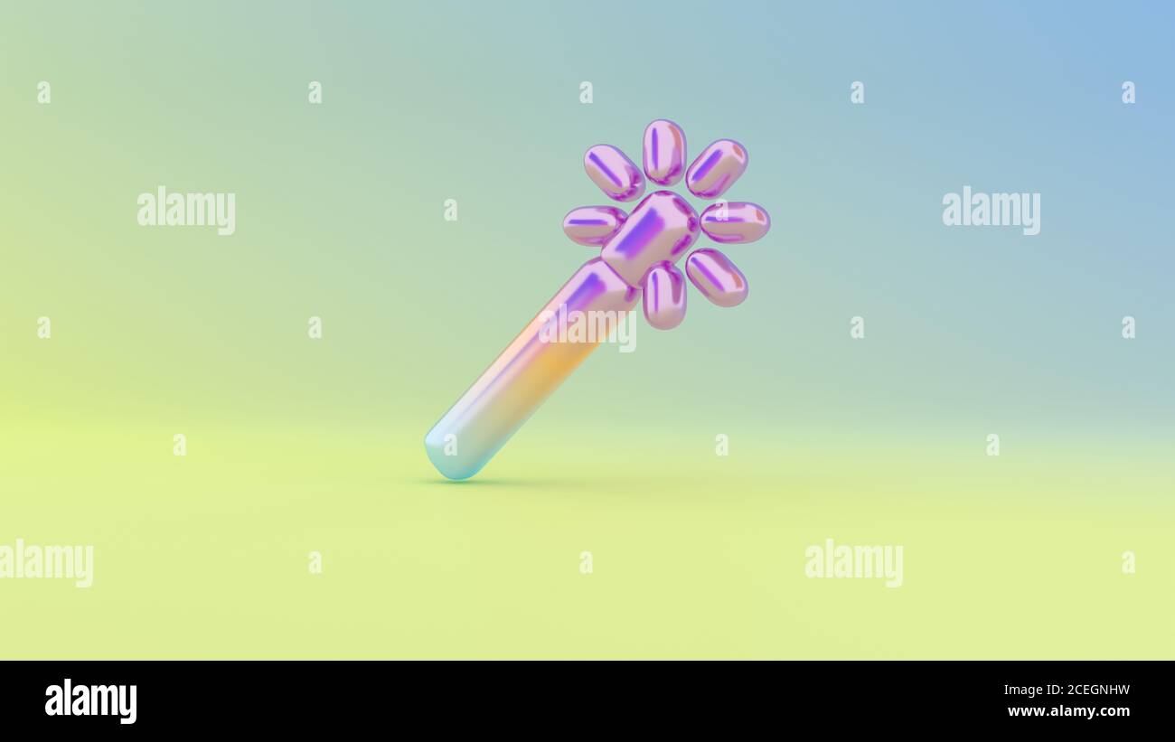 Colorful vibrant 3d rendering puffed symbol of magic wand on colored ...