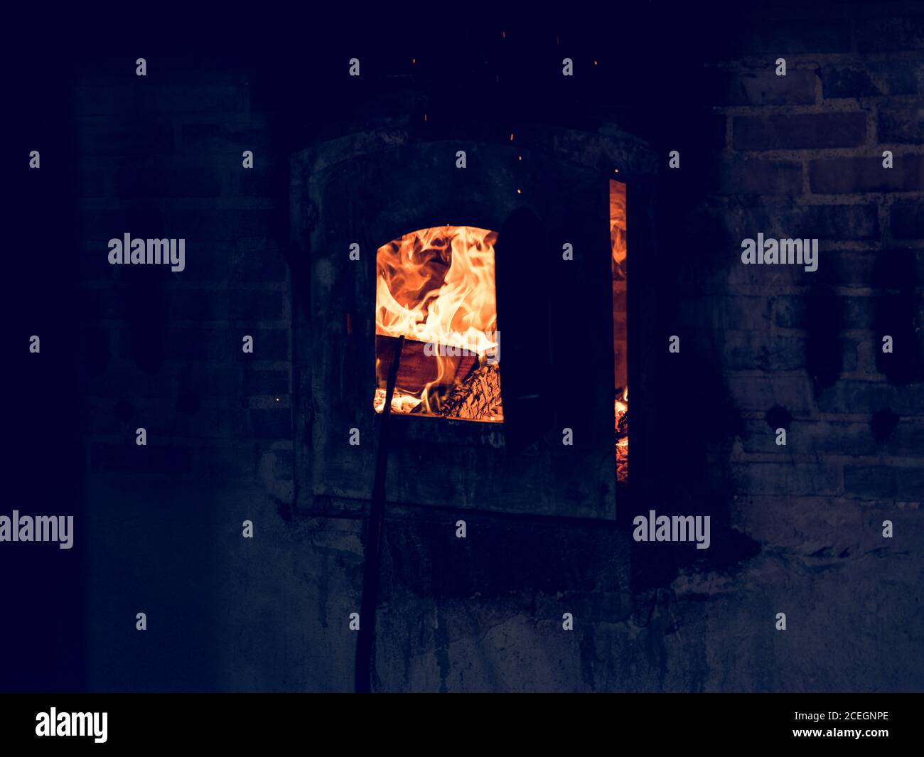 abstract glass decoration in the hot burning furnace on a factory Stock ...