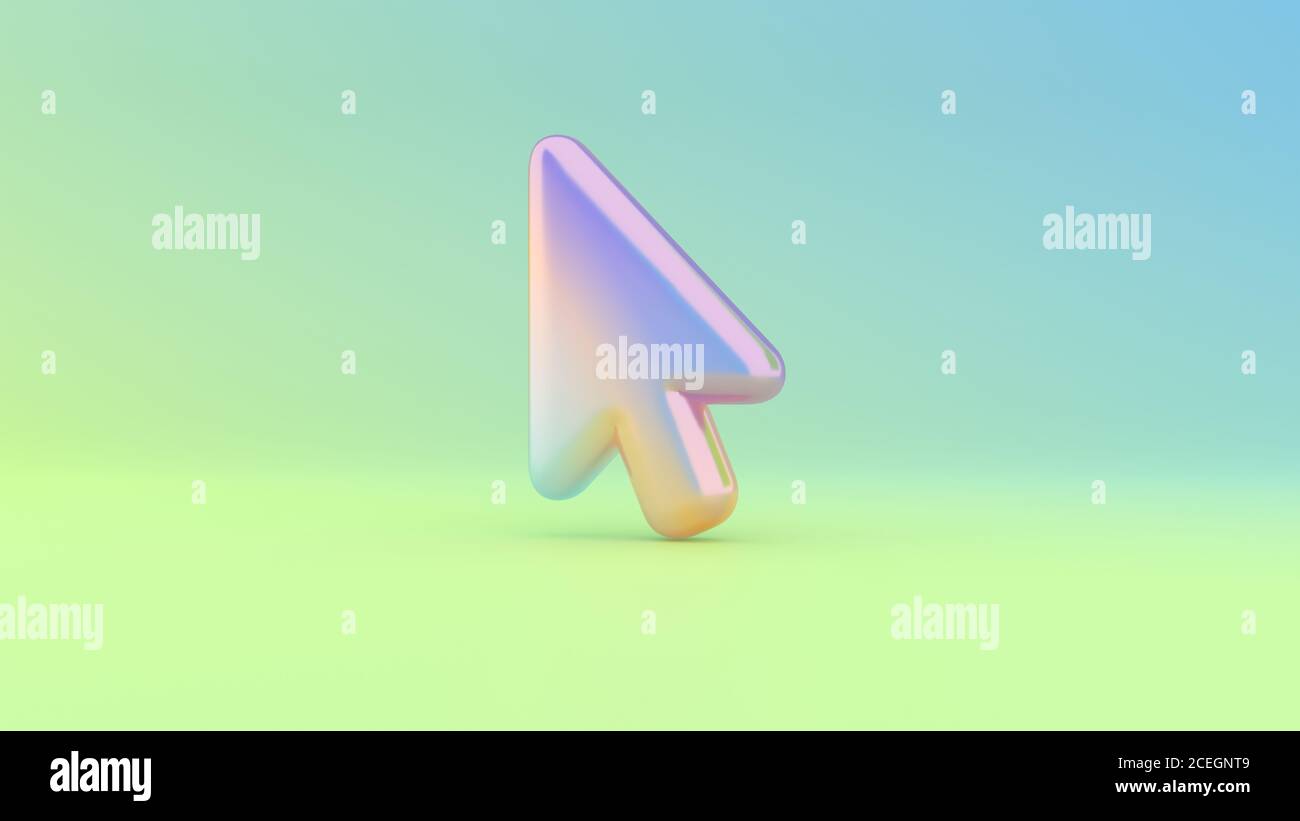 Colorful vibrant 3d rendering puffed symbol of mouse pointer arrow on ...