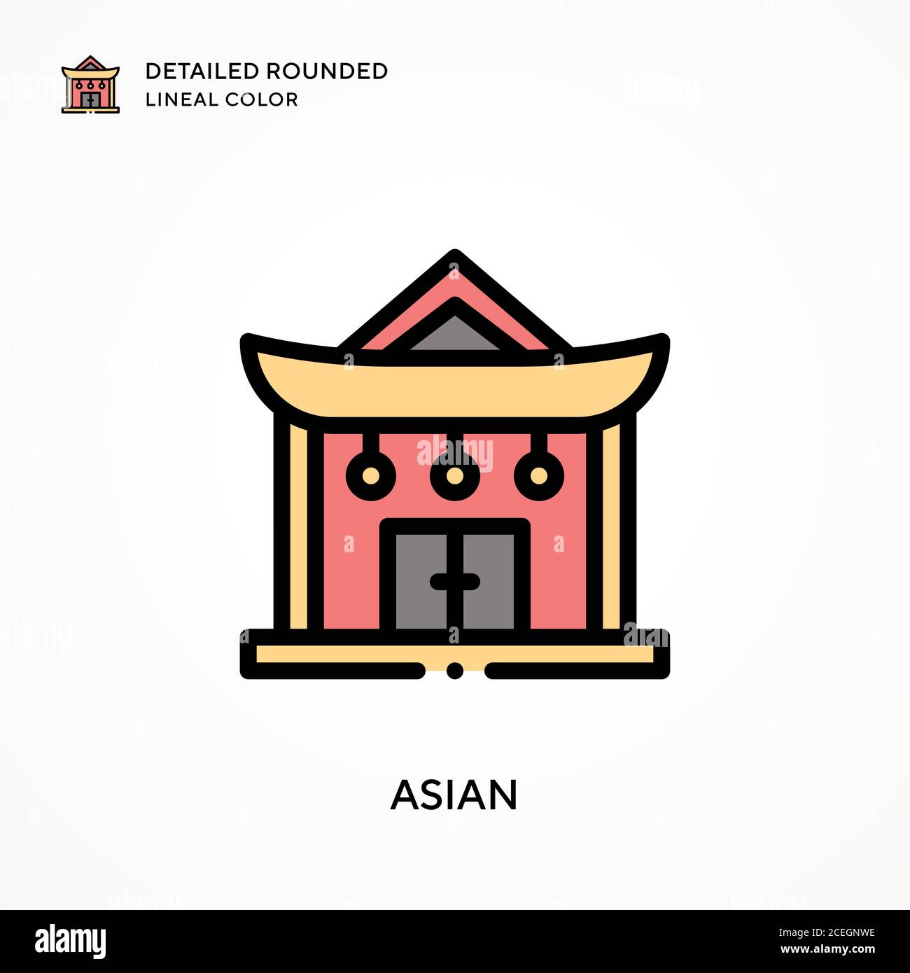 Asian detailed rounded lineal color. Modern vector illustration ...