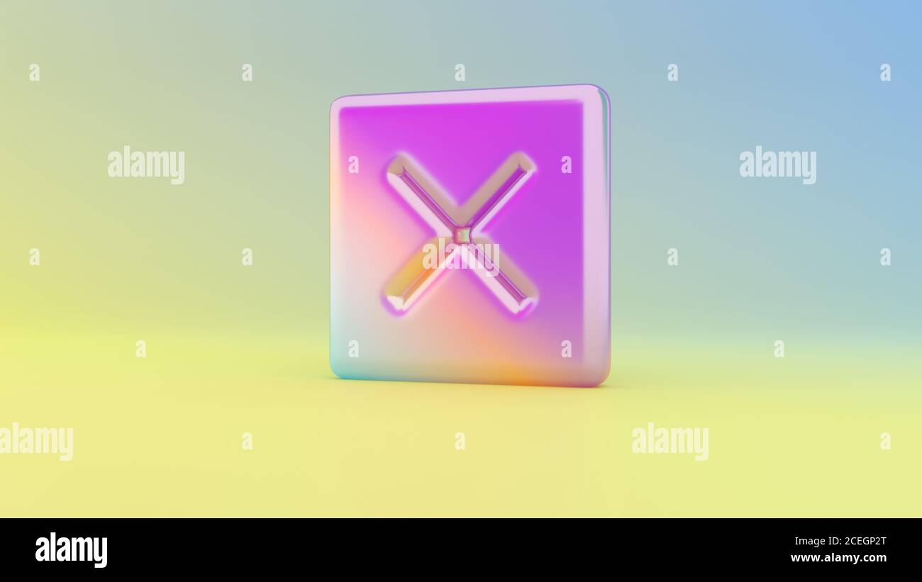 Colorful vibrant 3d rendering puffed symbol of cancel cross in square ...