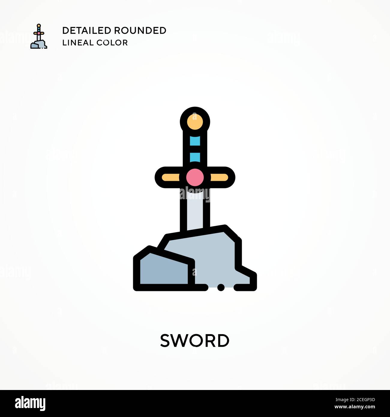 Sword detailed rounded lineal color. Modern vector illustration ...