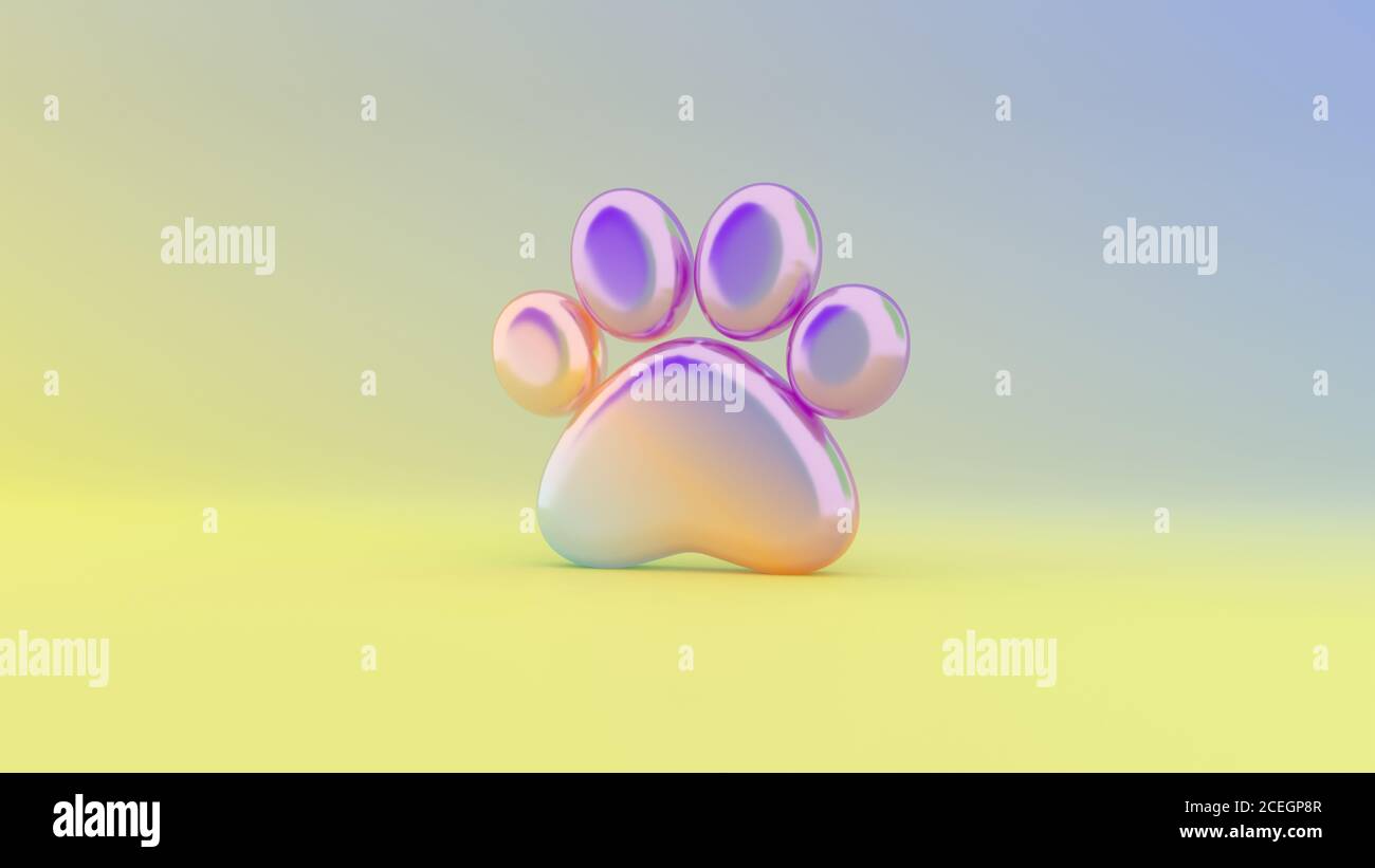 Colorful vibrant 3d rendering puffed symbol of animal paw on colored ...