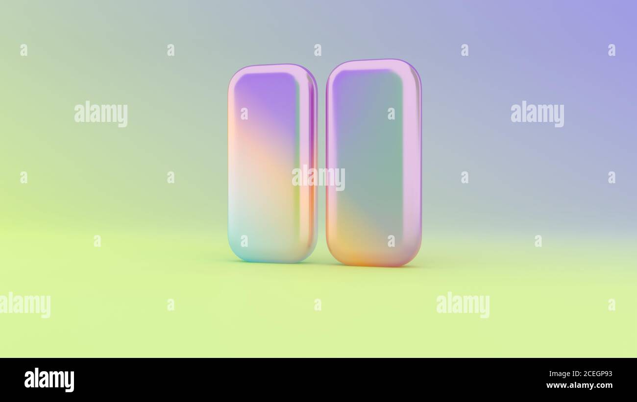 Colorful vibrant 3d rendering puffed symbol of bold pause symbol on ...