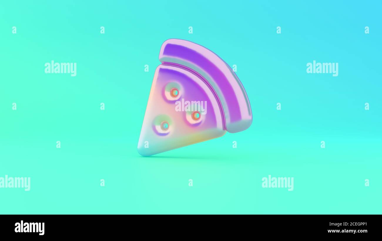 Colorful vibrant 3d rendering puffed symbol of pizza slice on colored ...