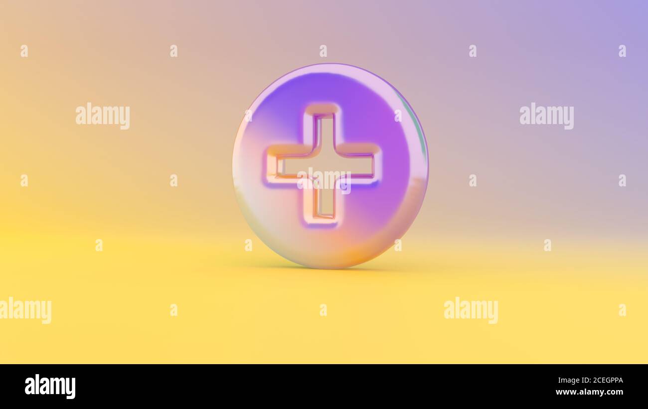 Colorful vibrant 3d rendering puffed symbol of bold plus in circle on ...