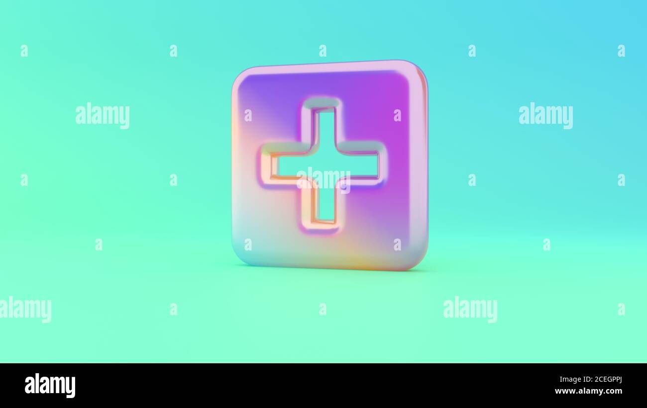 Colorful vibrant 3d rendering puffed symbol of bold plus in square on ...