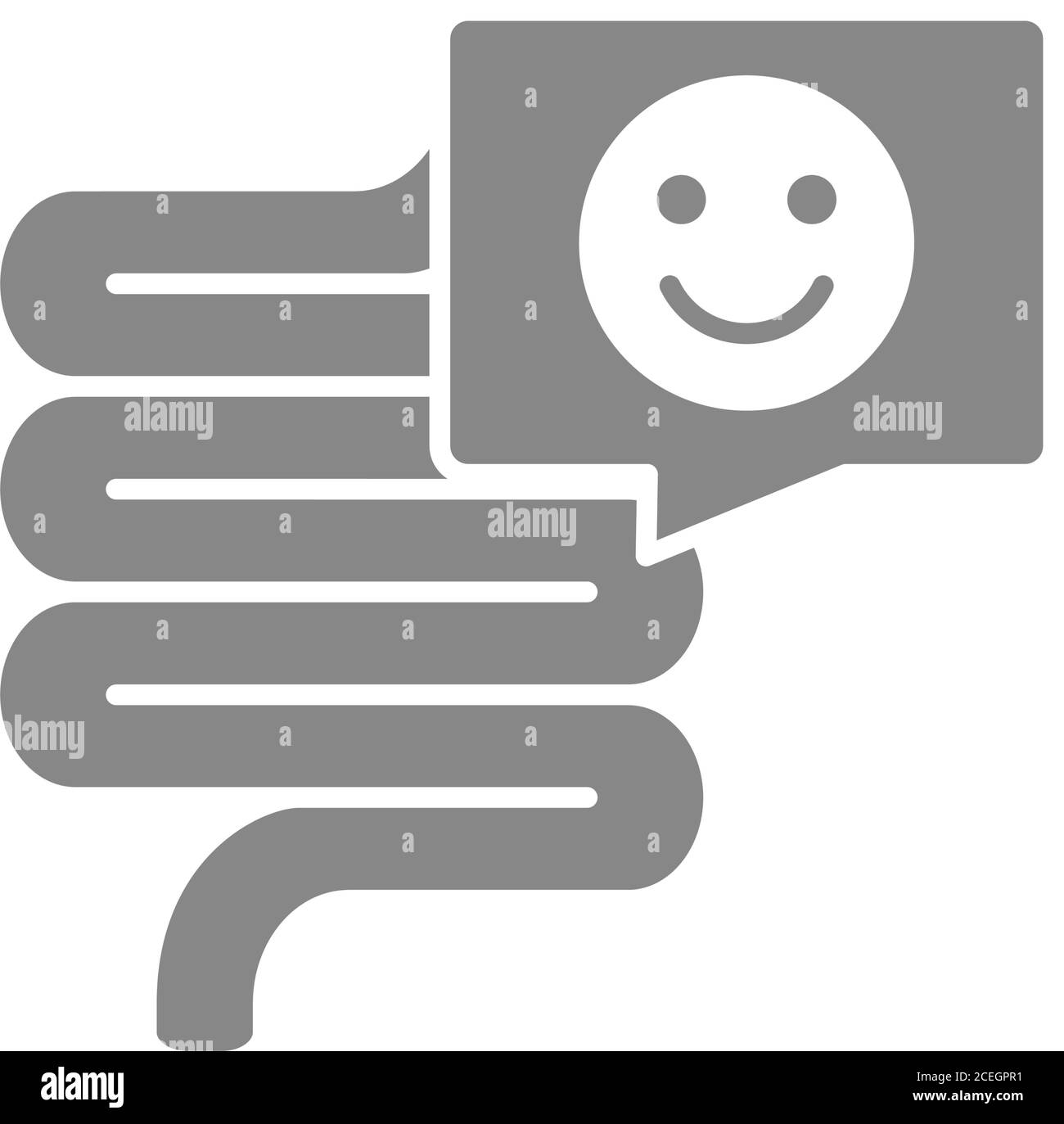 Intestine with happy face in chat bubble grey icon. Healthy internal ...
