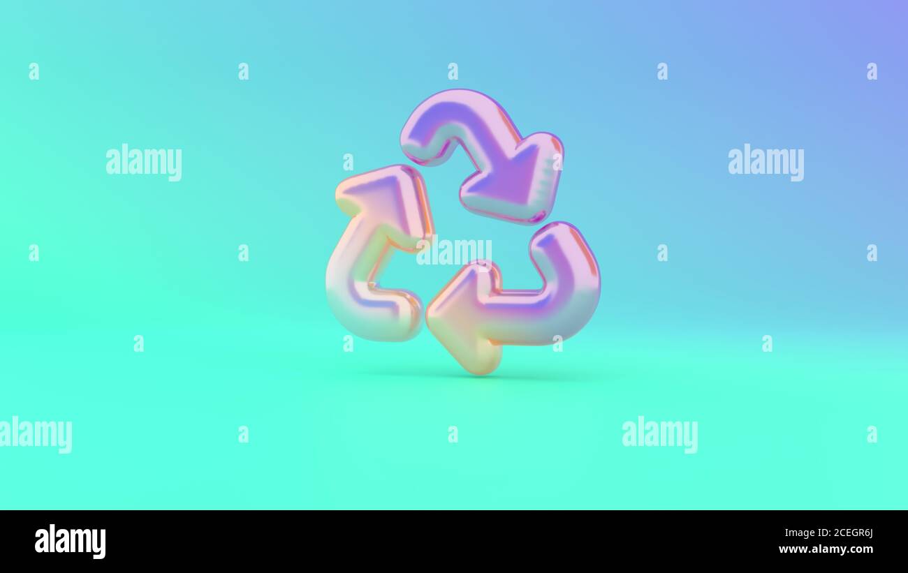 Colorful vibrant 3d rendering puffed symbol of recycle triangle arrows ...