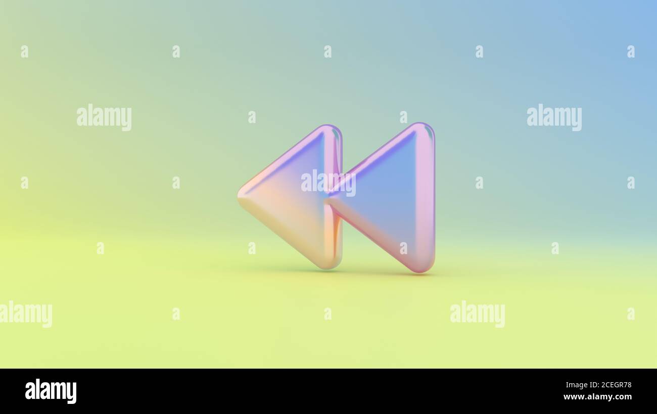 Colorful vibrant 3d rendering puffed symbol of rewind sign on colored ...