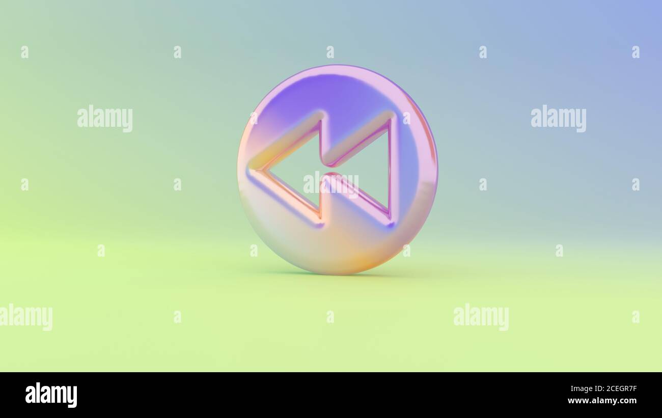 Colorful vibrant 3d rendering puffed symbol of rewind sign in circle on ...